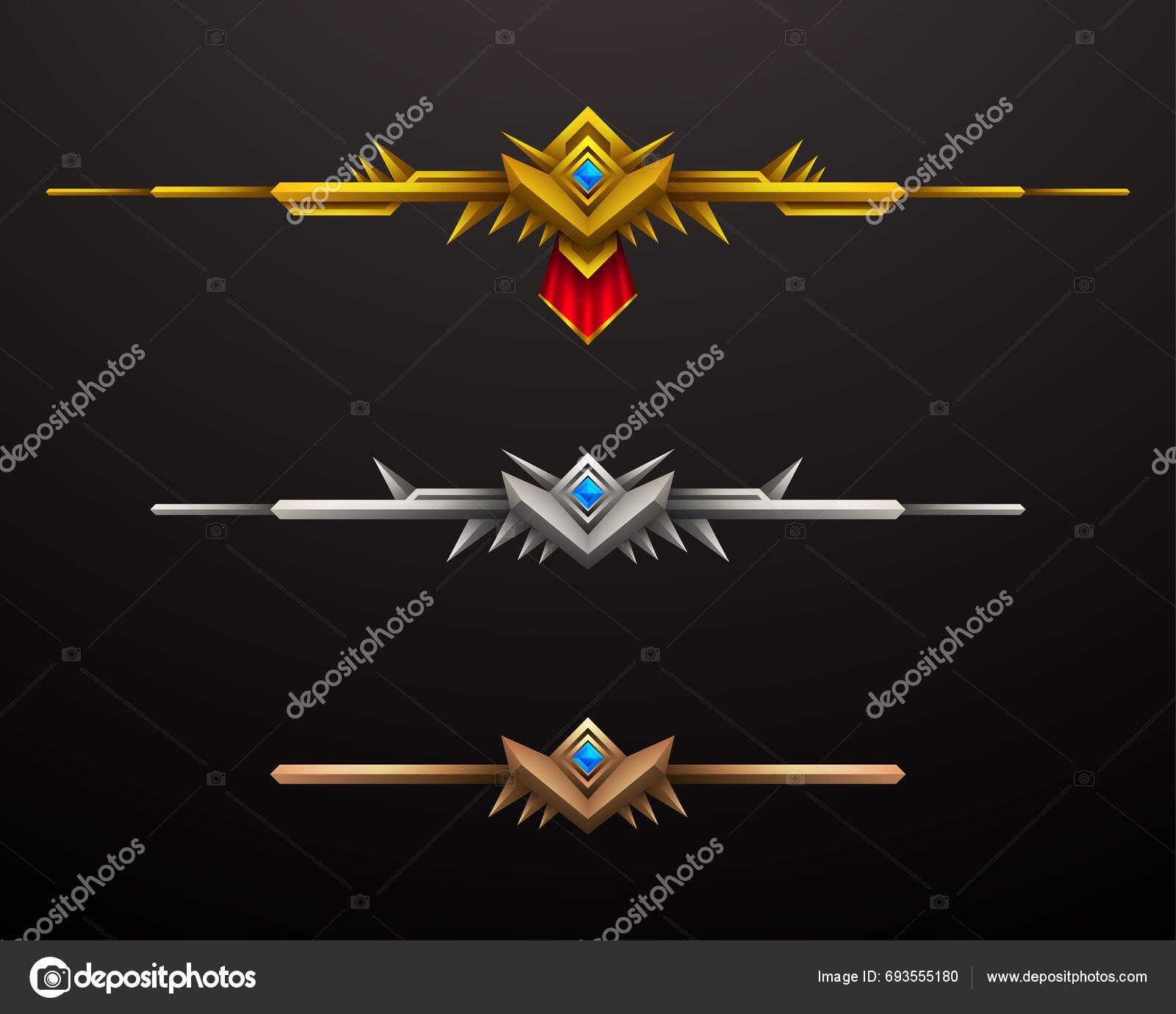 Game Level Ranking Bars Gold Silver Bronze Fantasy Style Game Stock ...