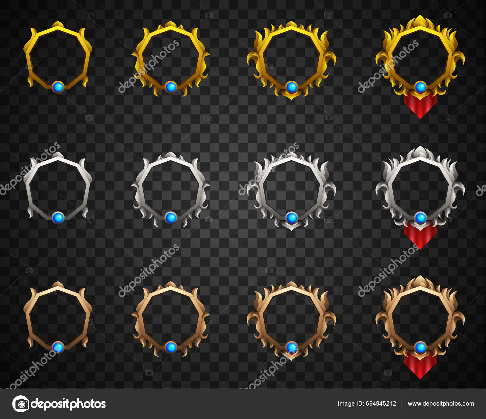 Game Avatar Gui Gold Silver Bronze Frames Set Fantasy Game Stock Vector ...