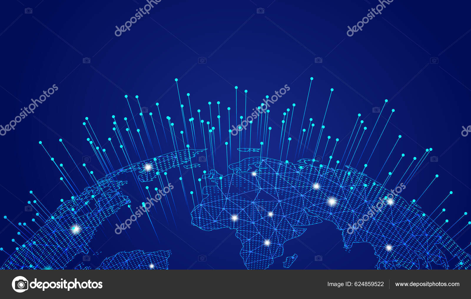 Dot Line Connection Earth Rising Rays Global Interconnection ...