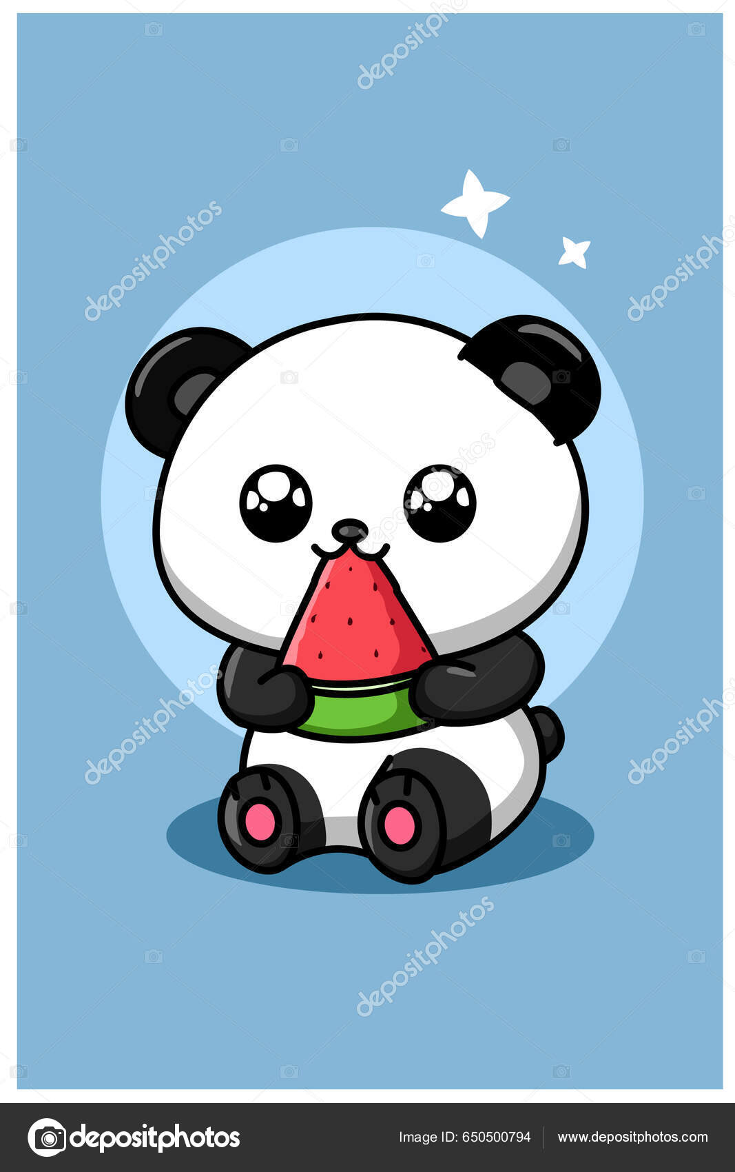 Image vectorielle Mignon Panda Manger Pastèque Animal Dessin Animé ...