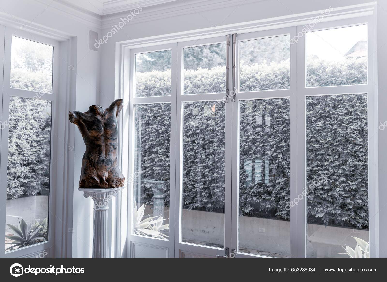 Bronze Nude Figural Body Sculpture Placed Marble Column Windows Stock ...