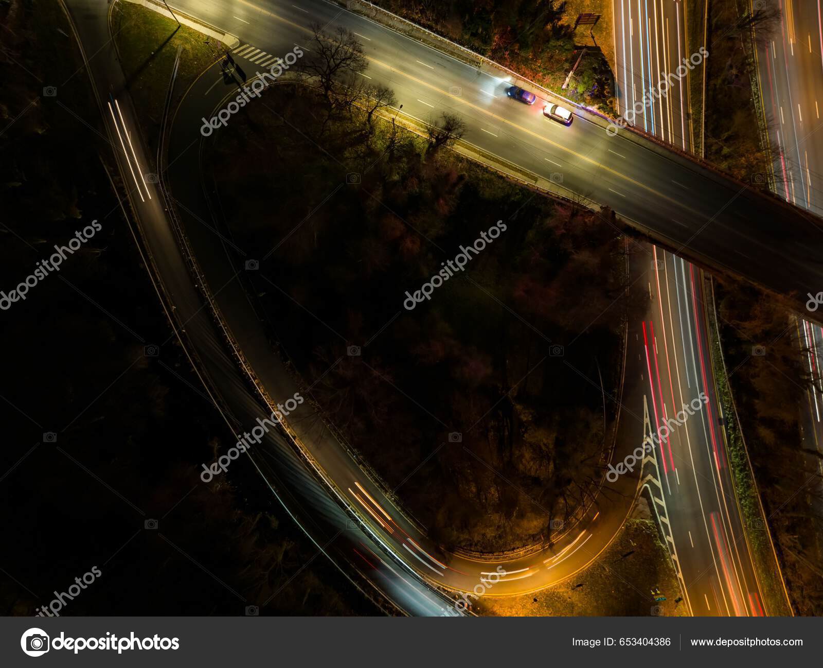 Aerial View Exit Ramp Highway Night — Stock Photo © wirestock_creators ...