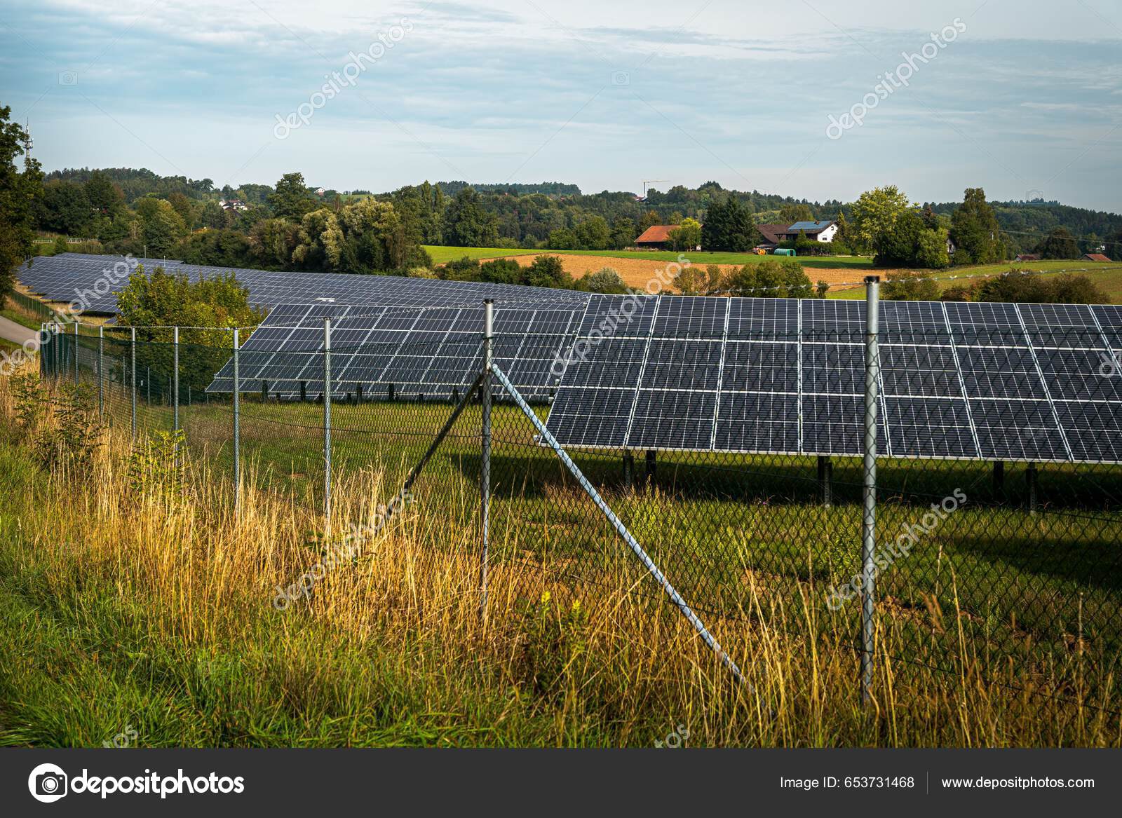 Solar System Panels Large Photovoltaic Power Plant Green Field — Stock ...