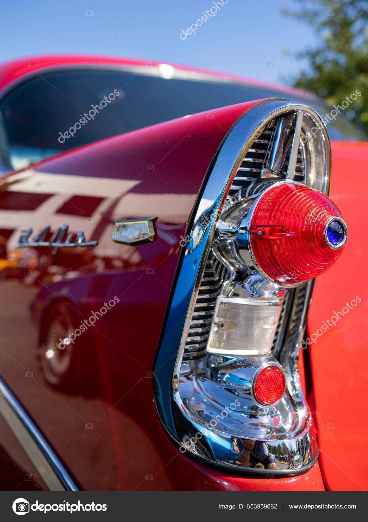Closeup Shot Red 1956 Chevrolet's Rear Light Classic Car Show — Stock ...