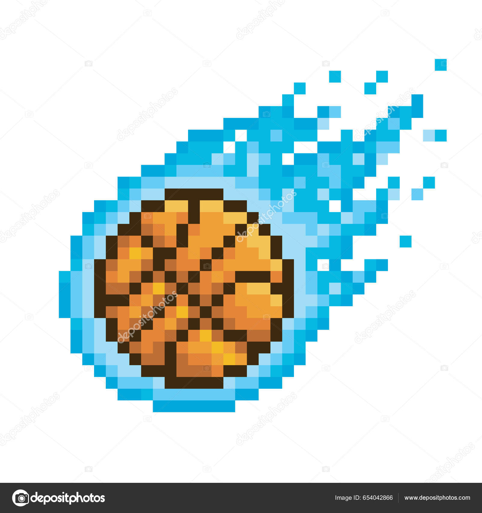 Vektor Pixelkunst Eines Basketballs Mit Blauen Flammen Auf Weißem ...