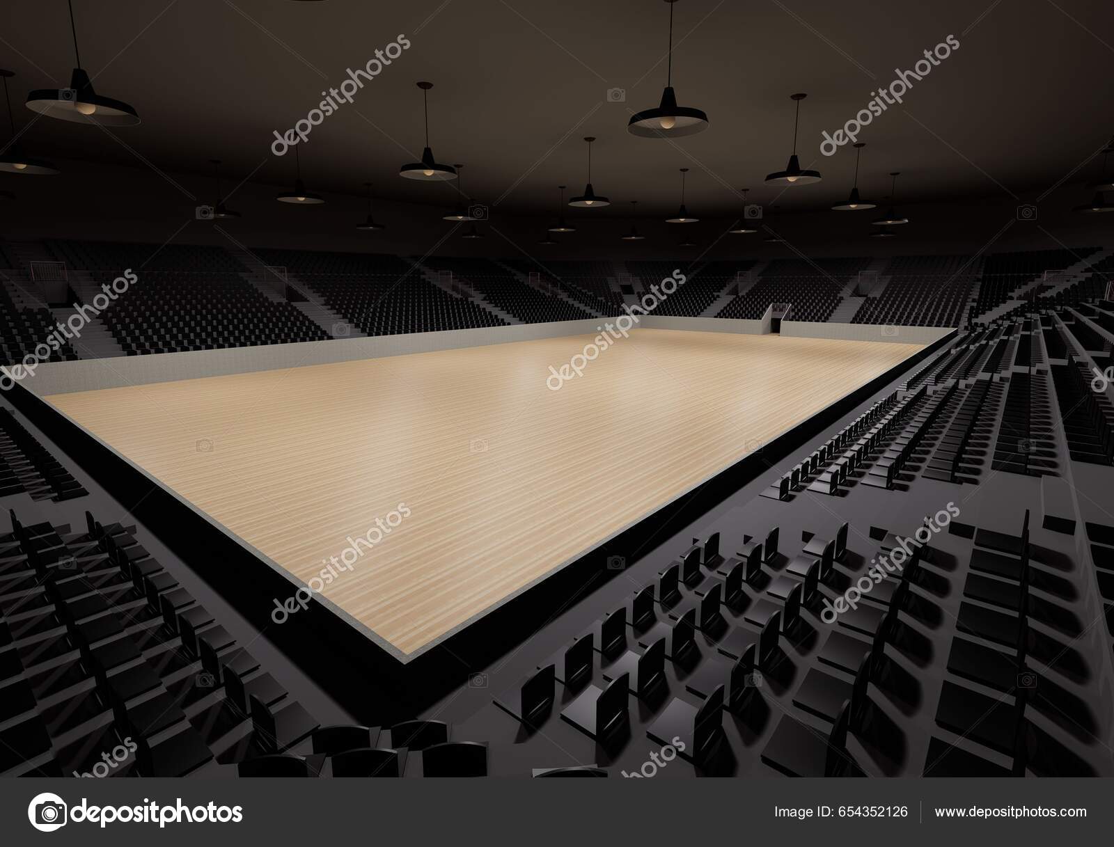 Rendering Empty Pavilion Indoors Sports Stadium Empty Seats All Court ...