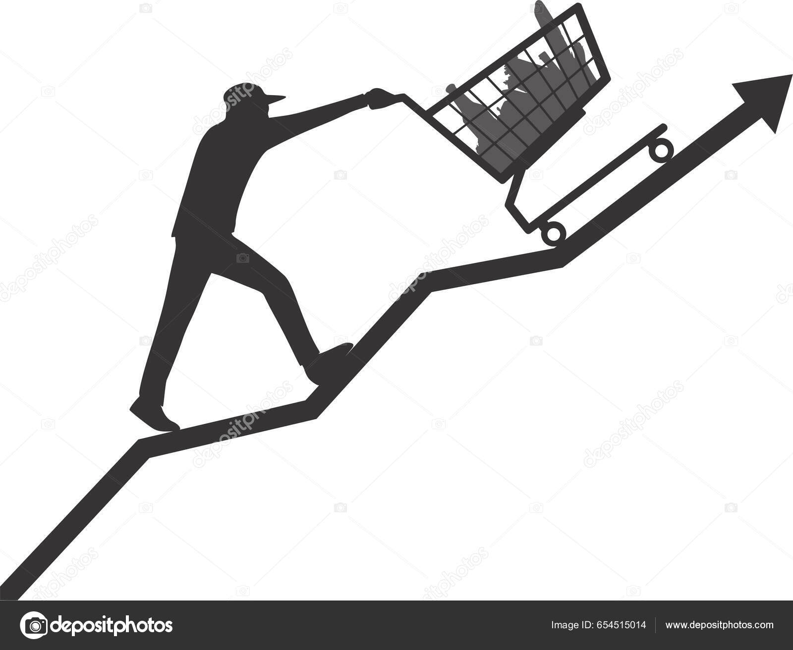 Man Pushing Shopping Cart Going Arrow Chart Stock Vector by ©wirestock ...