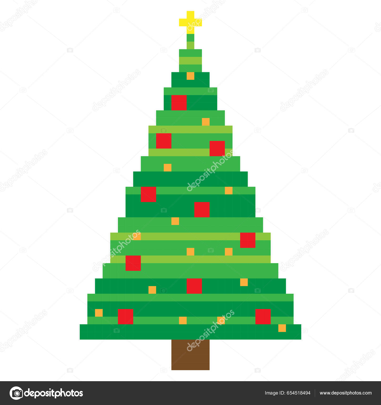 Vector Illustration Pixel Art Christmas Tree Isolated White Background ...