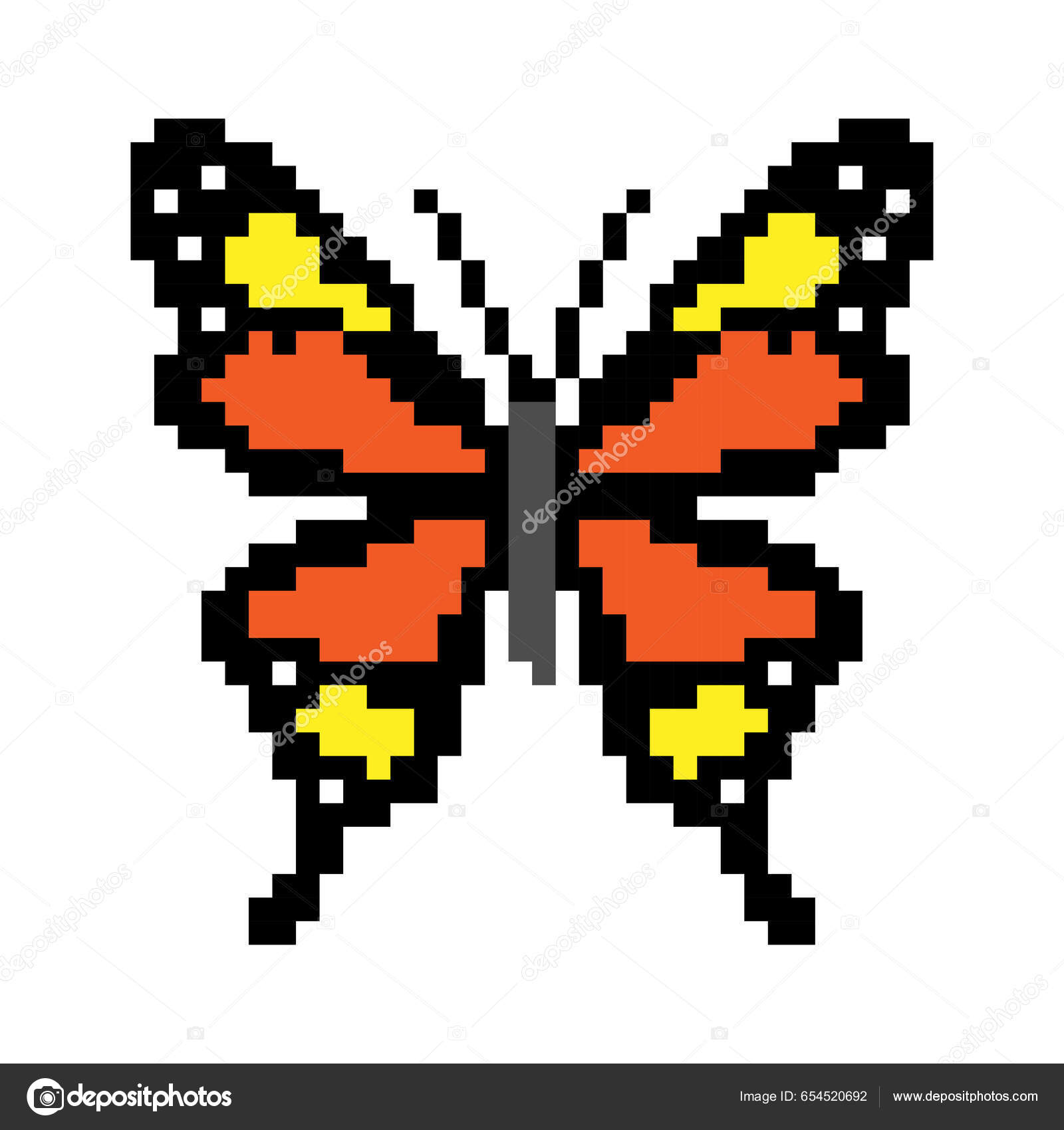 Pixel Art Vector Design Orange Colored Butterfly White Background Stock ...