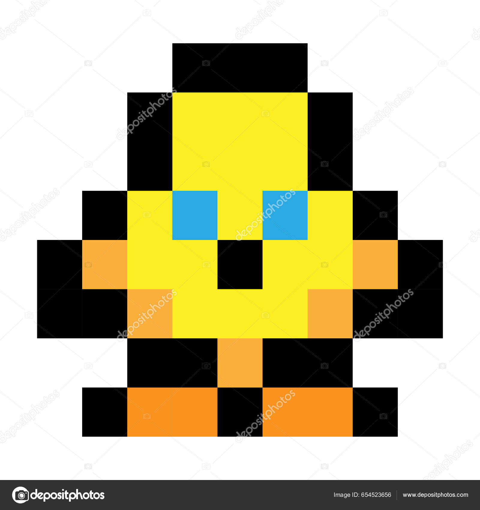 Arte Píxeles Lindo Pollito Amarillo Aislado Sobre Fondo Blanco Vacío ...