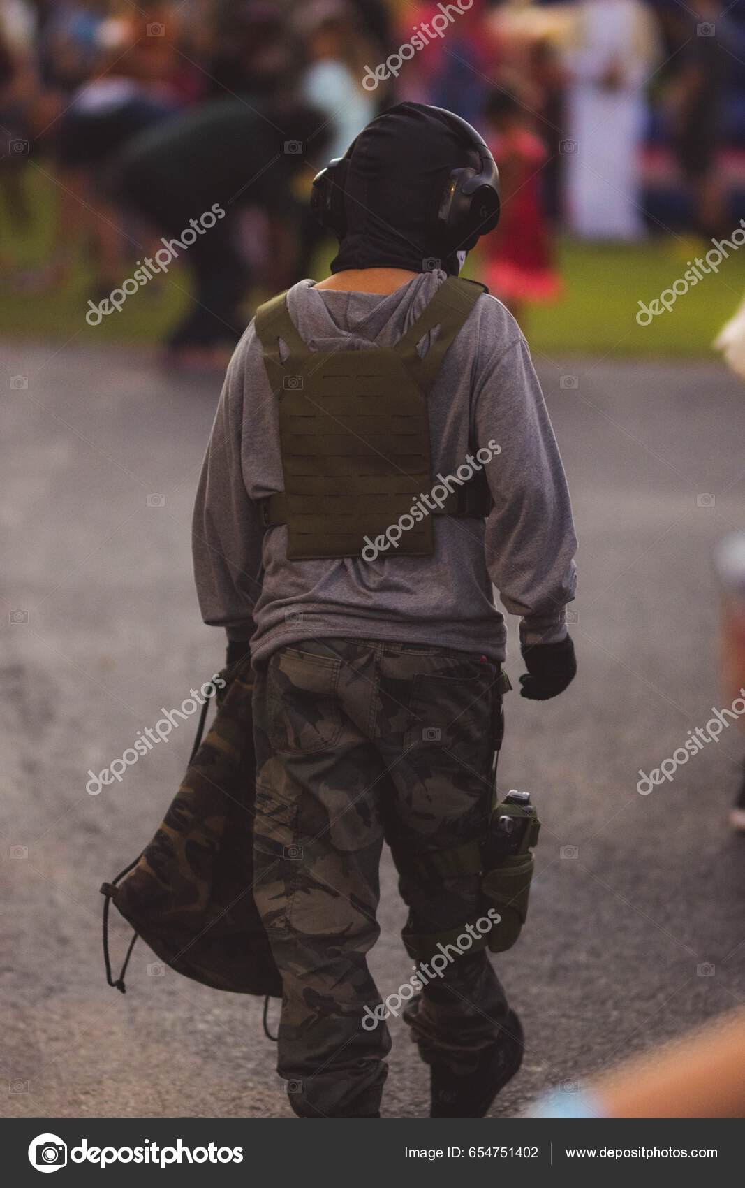 Back View Soldier Wearing Solider Costume Walking Street — Stock ...