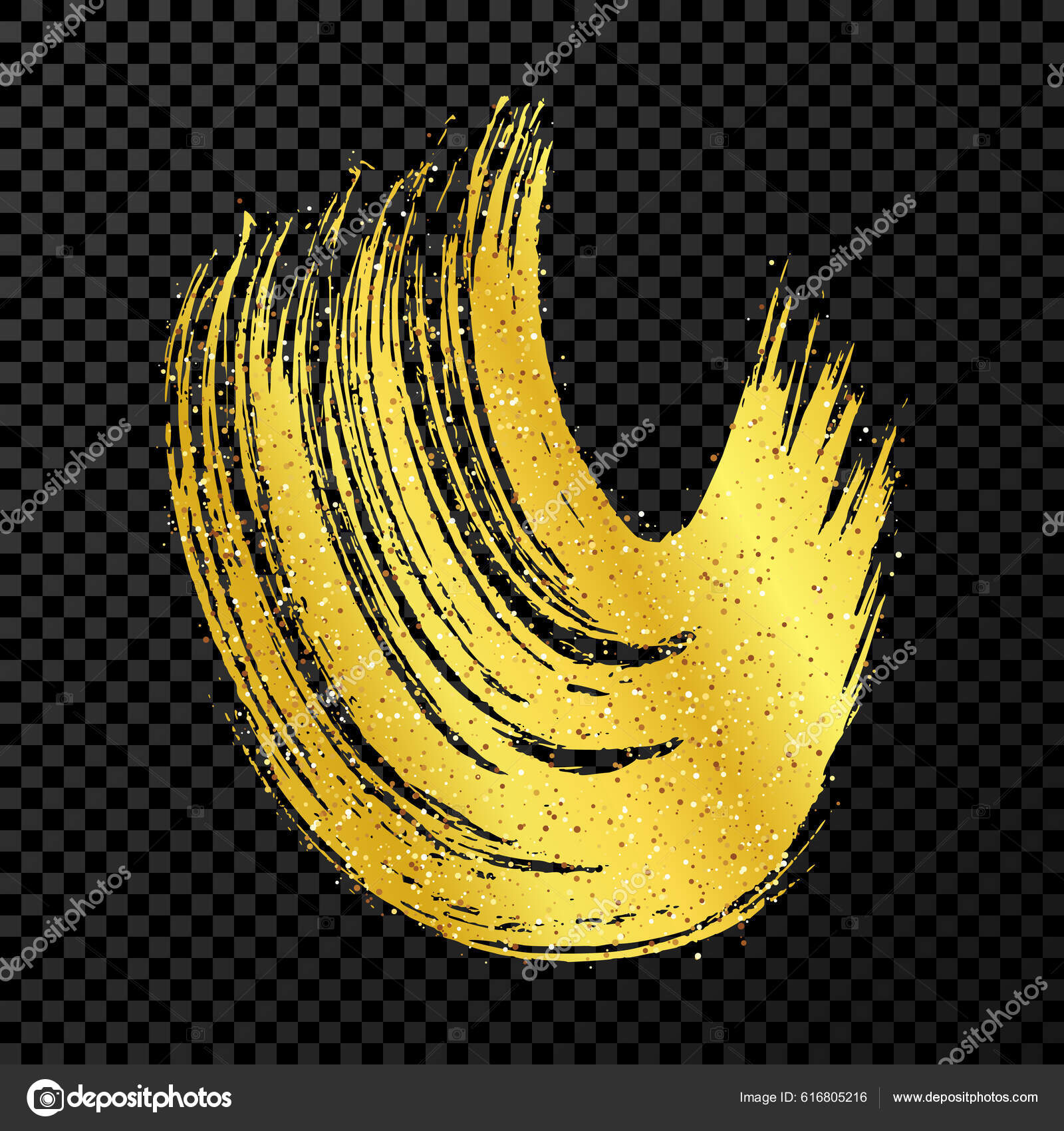 Gold Grunge Semicircular Brush Strokes Painted Wavy Ink Stripes Ink ...