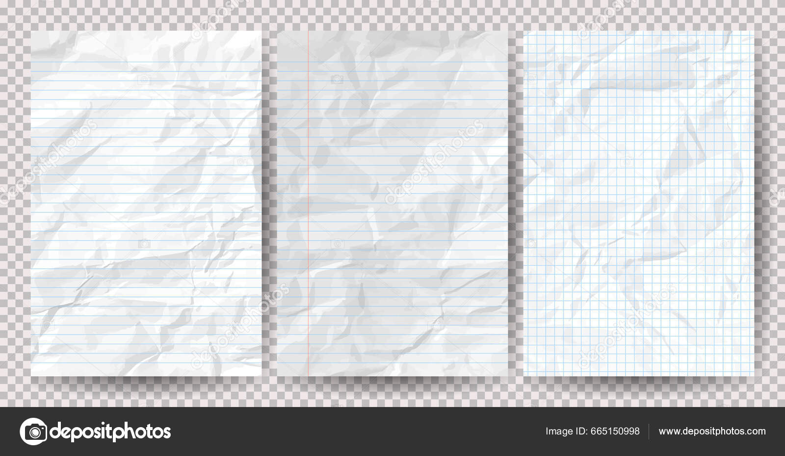 Set White Clean Crumpled Papers Transparent Background Crumpled Empty ...