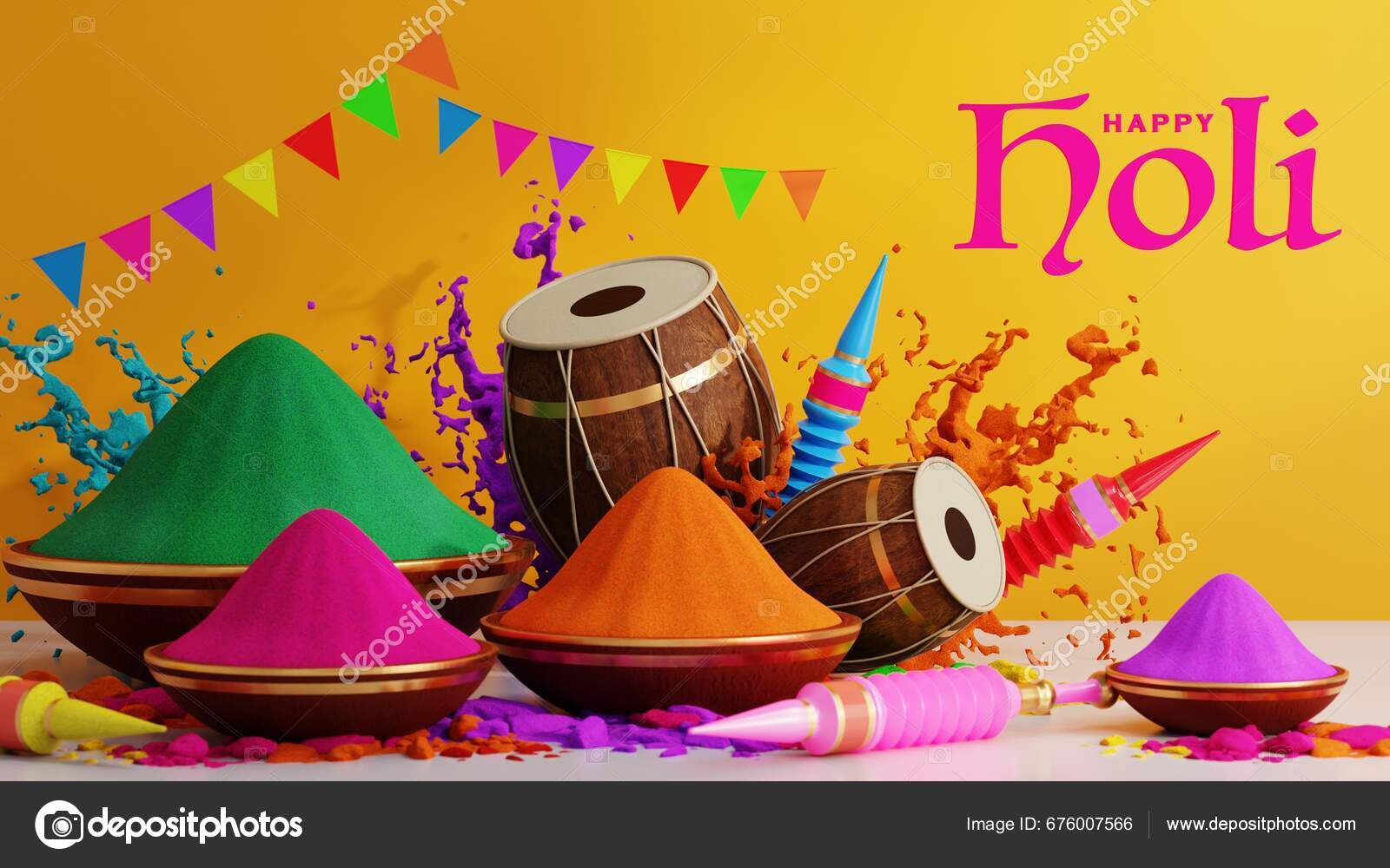 Rendering Illustration Holi Festival 2024 Colors Colorful Gulaal Powder ...