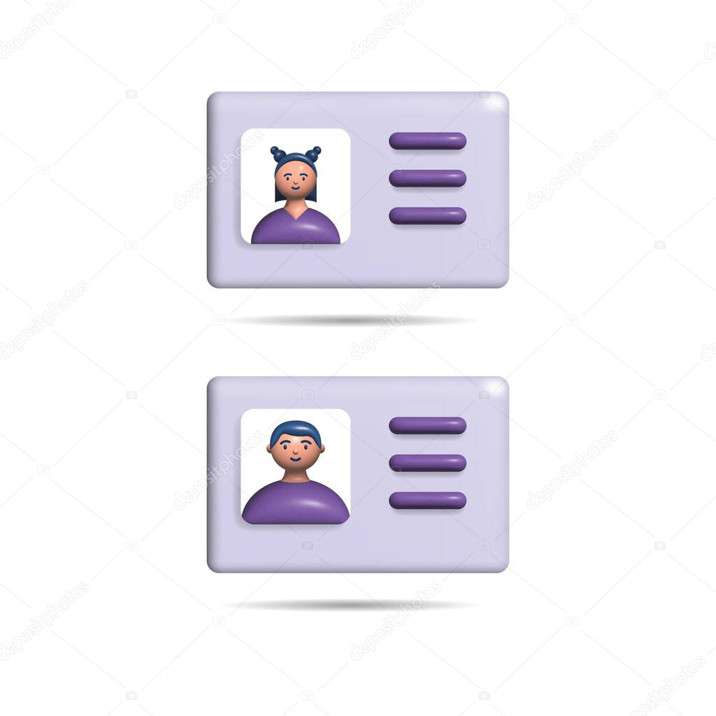Tarjeta de identificación 3D. Carnet de identidad hombre y mujer. 3d ...