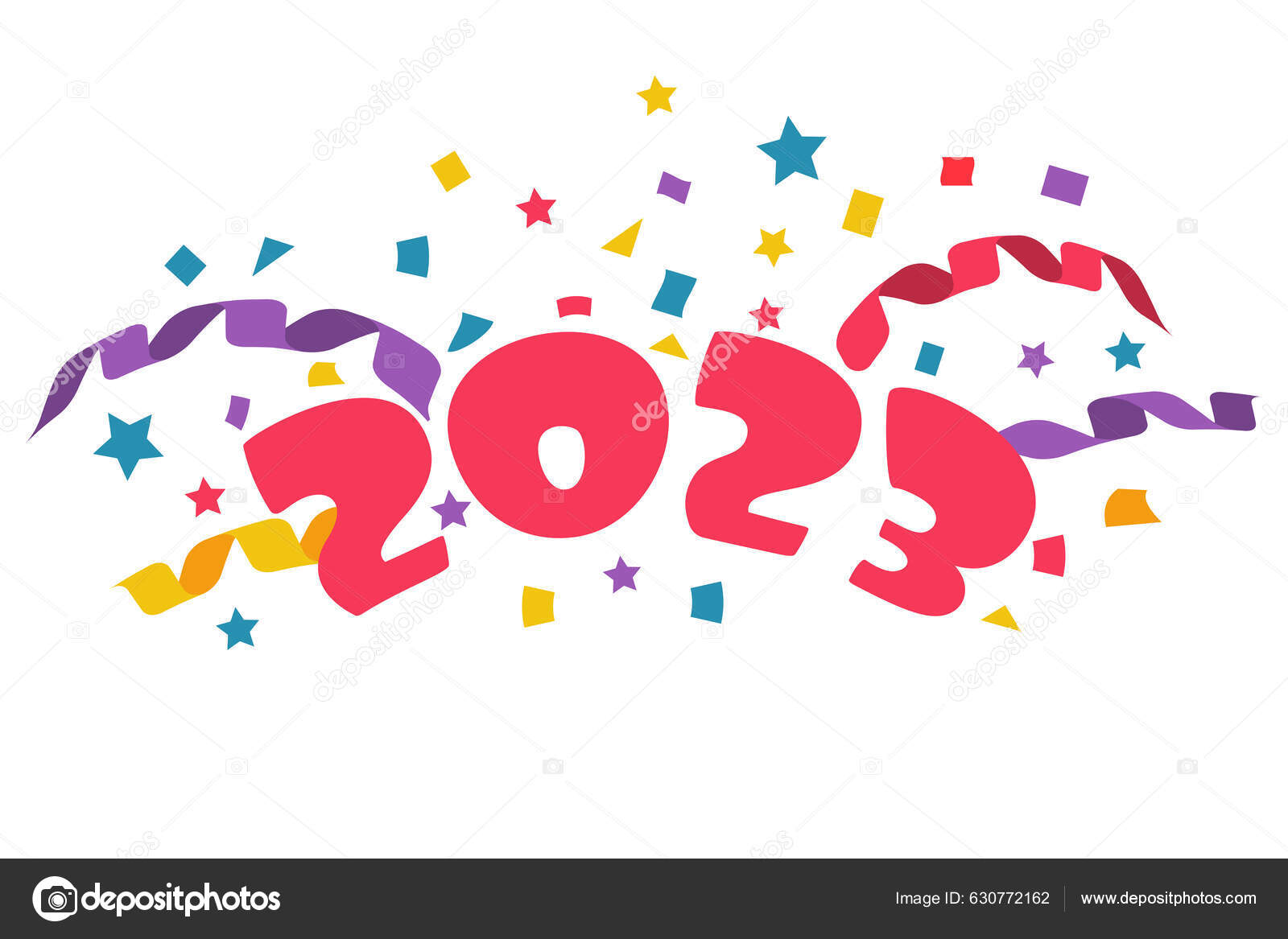 Happy New Year 2023 Serpentine Confetti Flying Numbers 2023 Vector ...