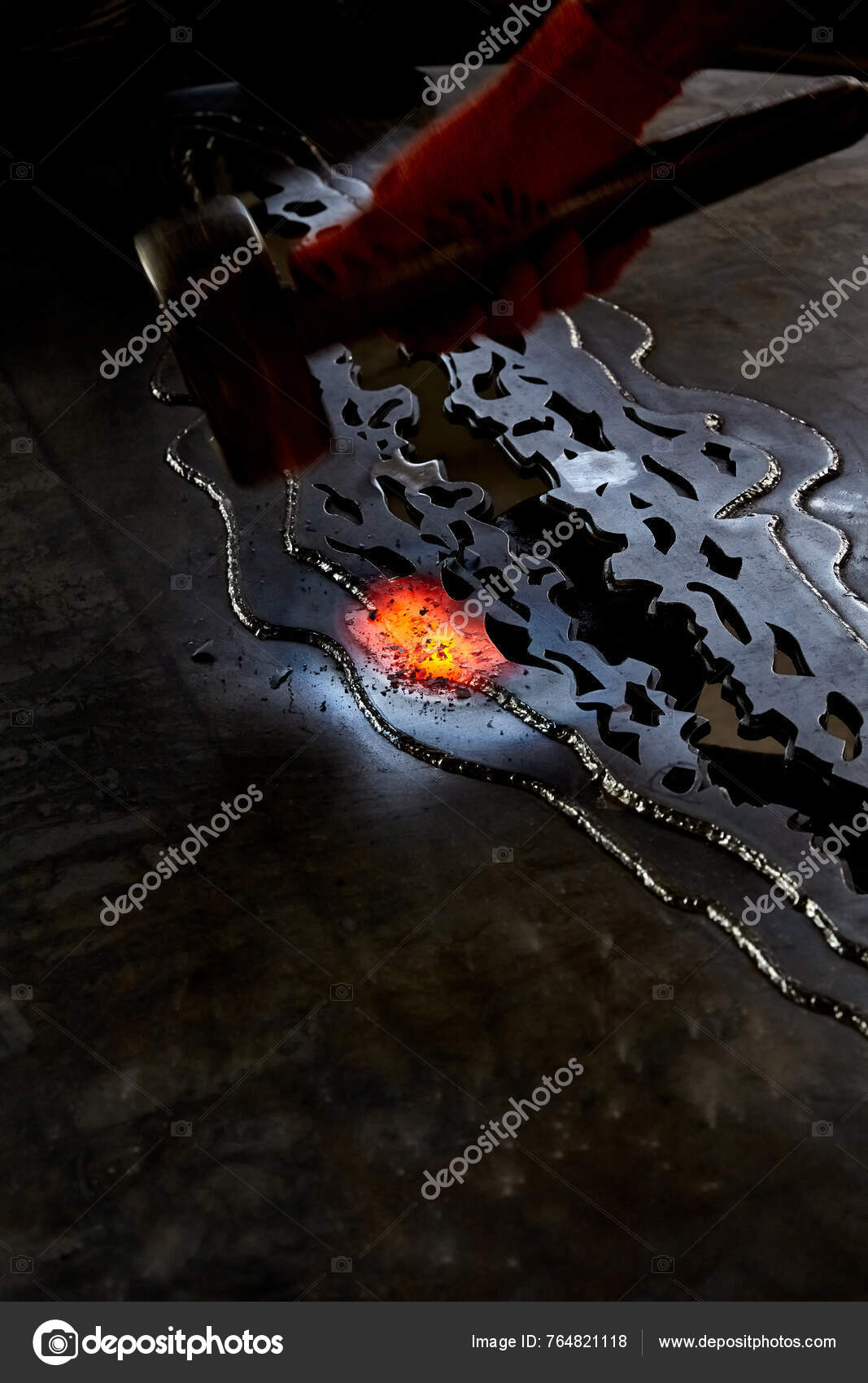 Close View Heated Metal Anvil Blacksmith Production Process Other Metal ...