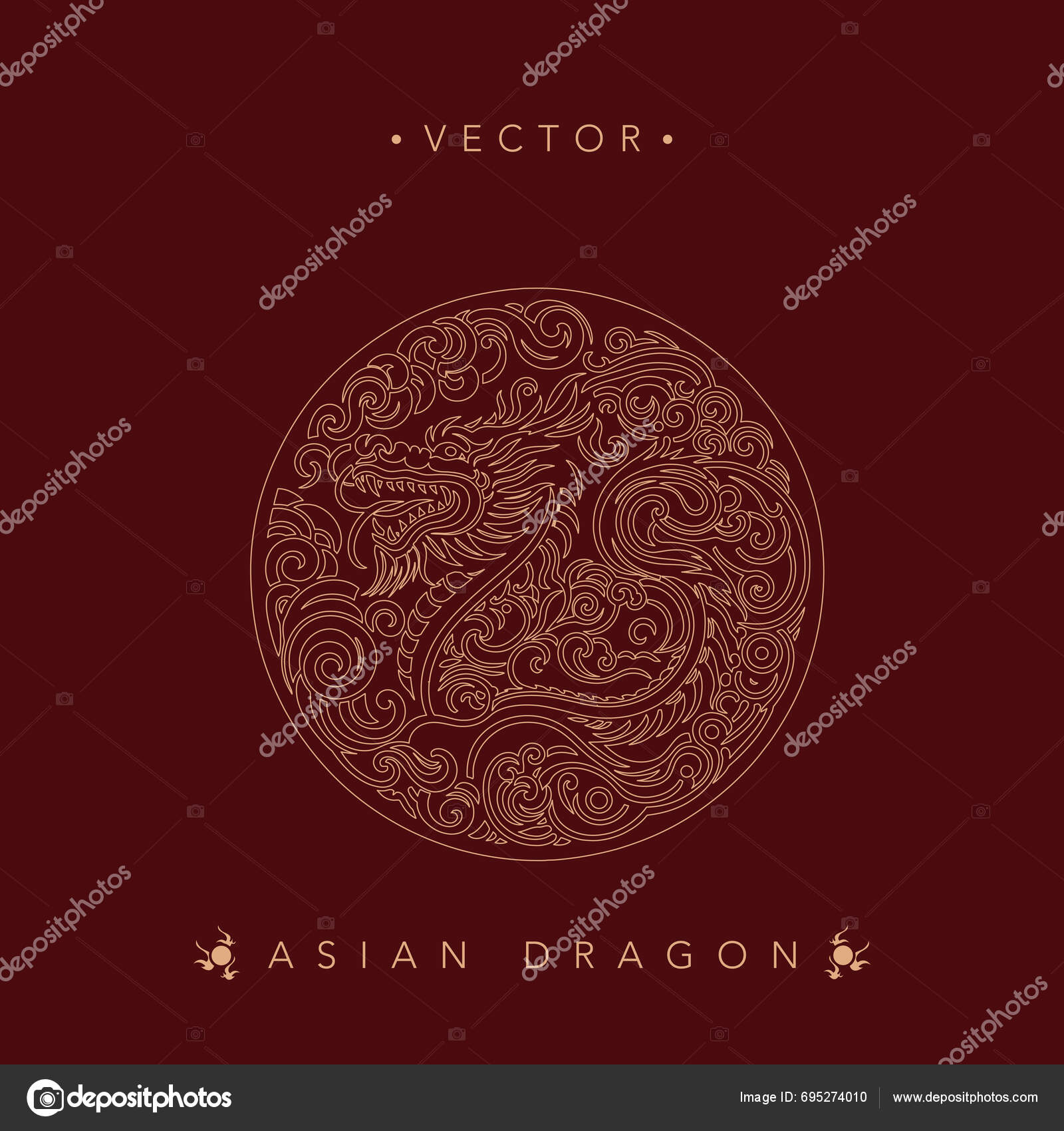 Dynamic Golden Dragon Illustration Maroon Background Stock Vector by ...