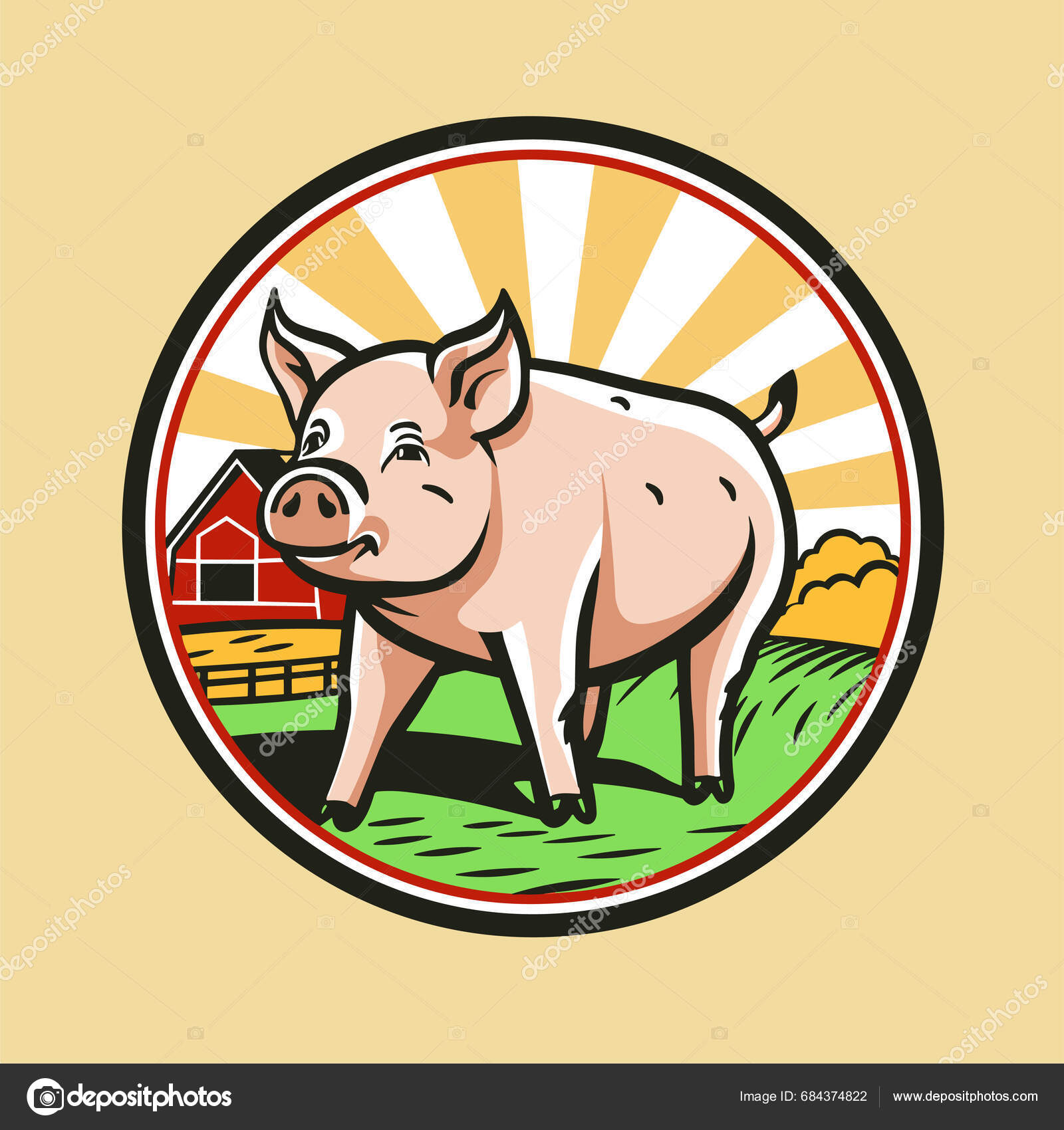 Pig Pork Vintage Logo Icon Template Retro Print Poster Butchery Stock ...