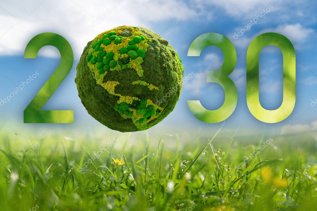 Numbers 2030 with green planet. A symbol of sustainable development and ...