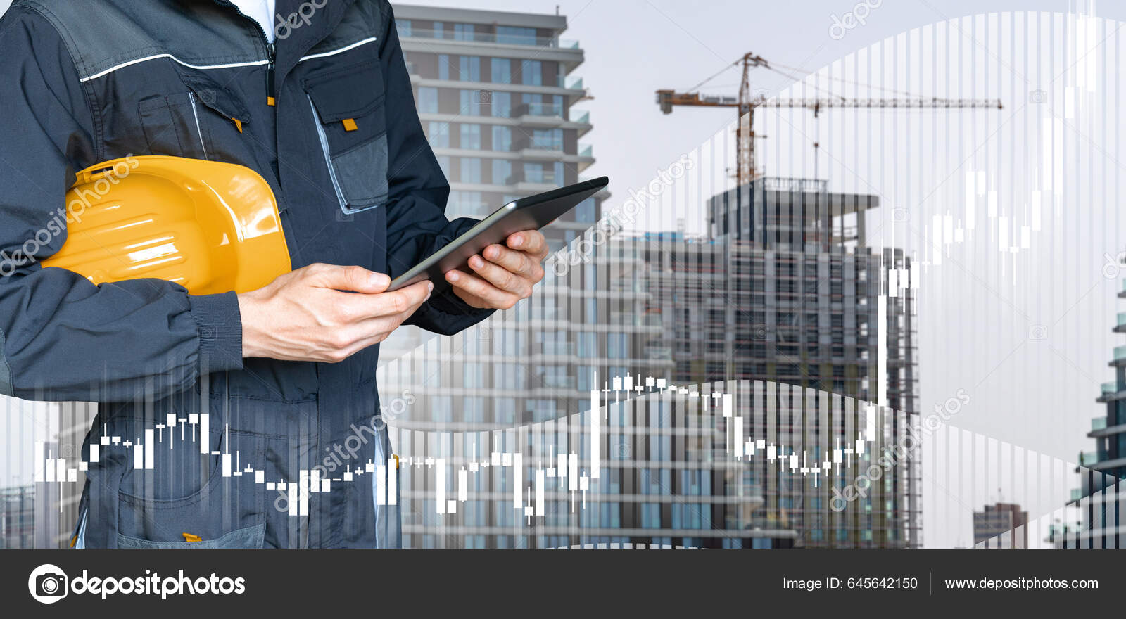 Engineer Digital Tablet Background Building Construction — Stock Photo ...