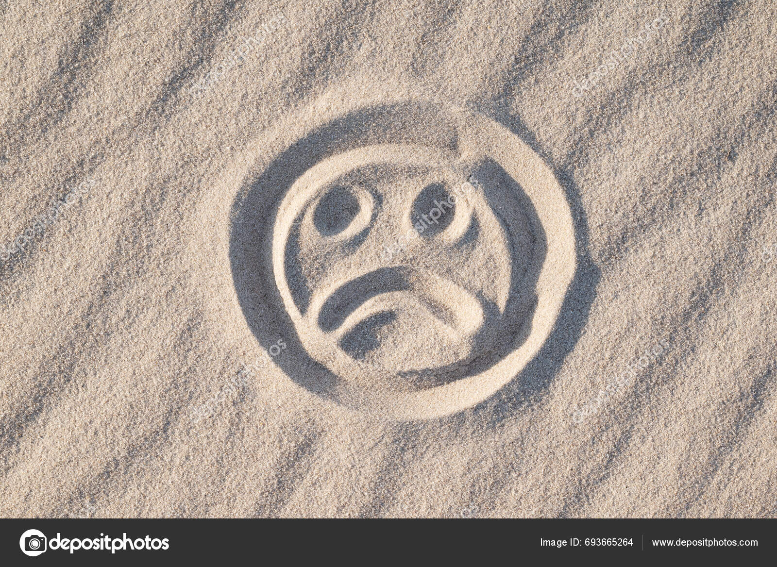 Sad Smiley Drawn Wavy Sand Close Concept Sad Emotions Bad — Stock Photo ...