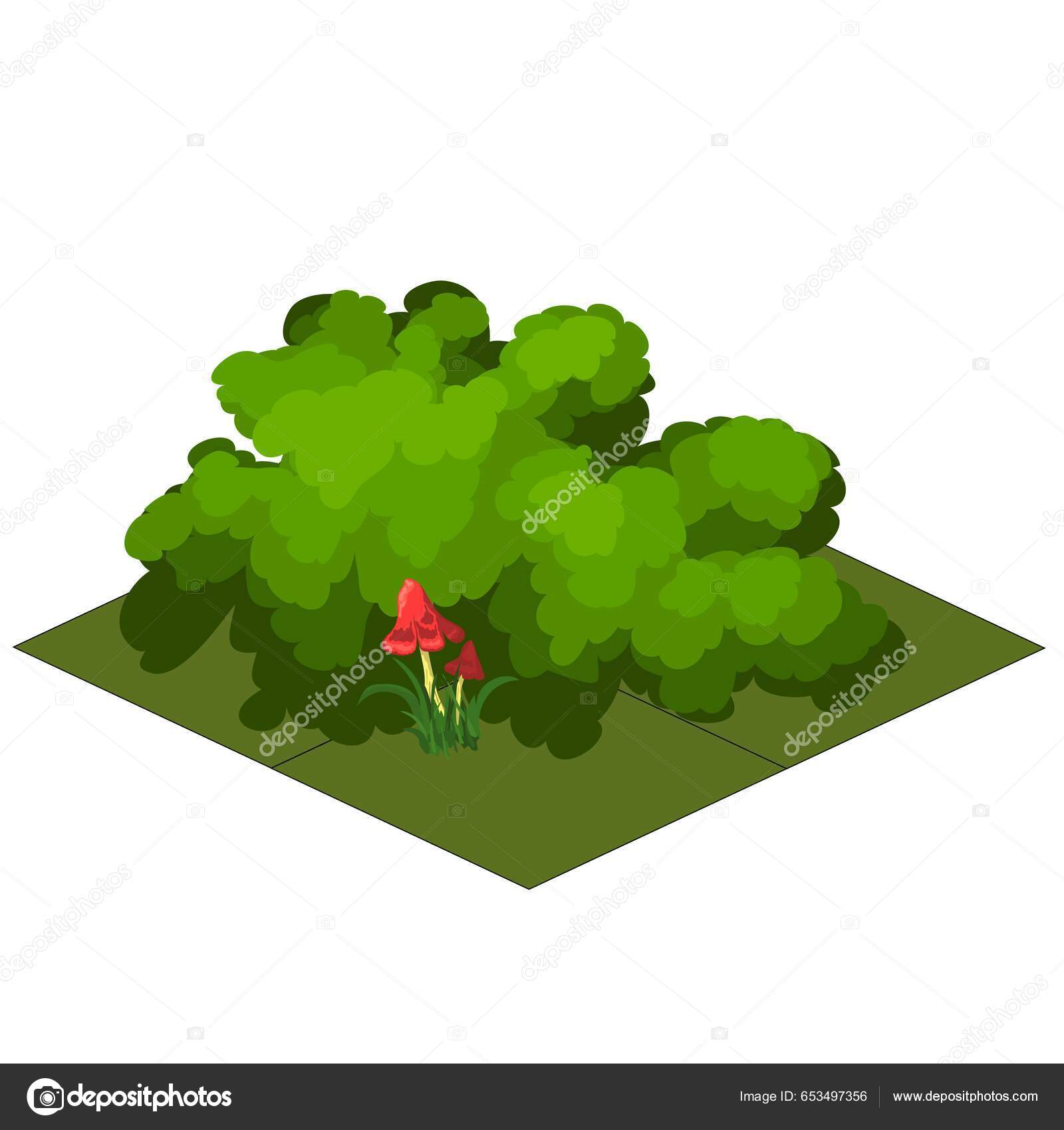 Garden Farm Isometric Bush Design Isometric Bush Grass Mushrooms Design ...