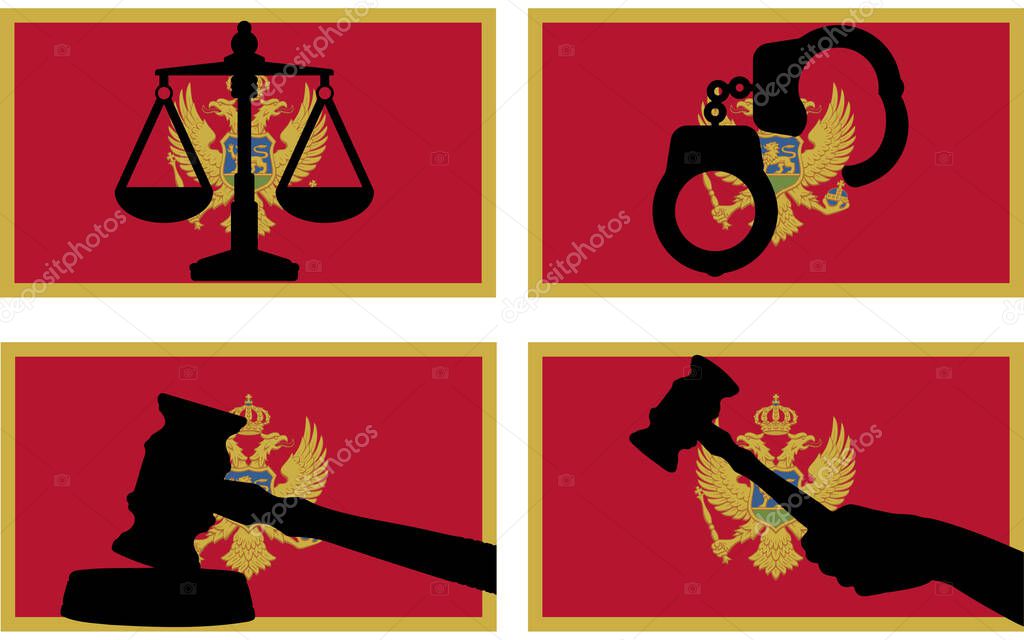 Bandera de Montenegro con silueta de vector de justicia, martillo de ...