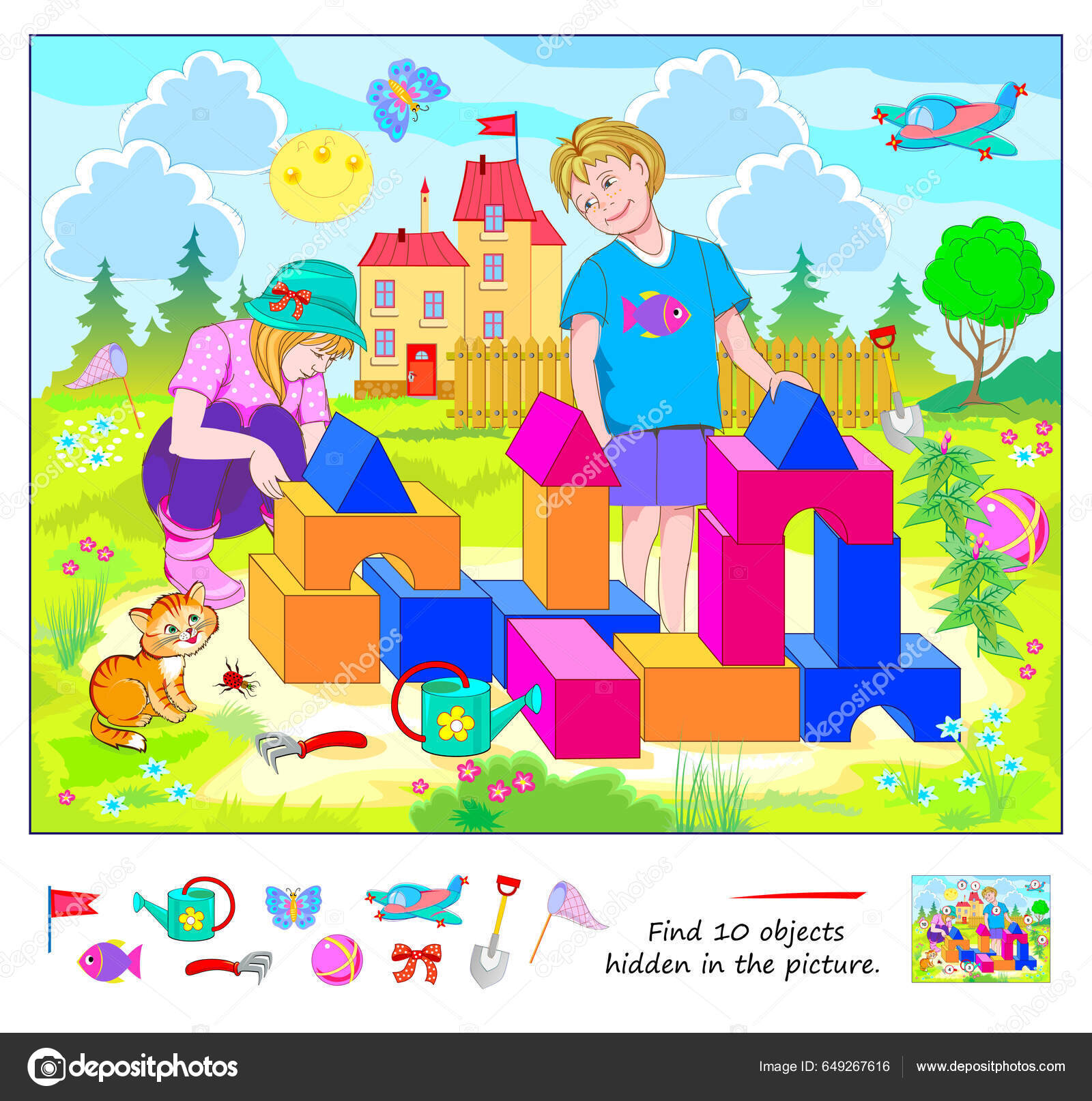 Find Objects Hidden Picture Logic Puzzle Game Children Adults Boy Stock ...