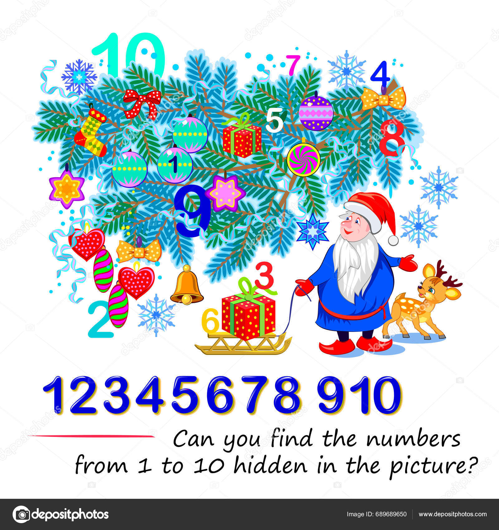 Can You Find Numbers Hidden Picture Logic Puzzle Game Math Stock Vector ...