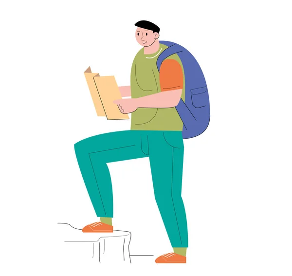 Character People Backpack Map Vector Illustration Vector de stock por ...