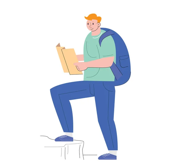 Character People Backpack Map Vector Illustration Vector de stock por ...