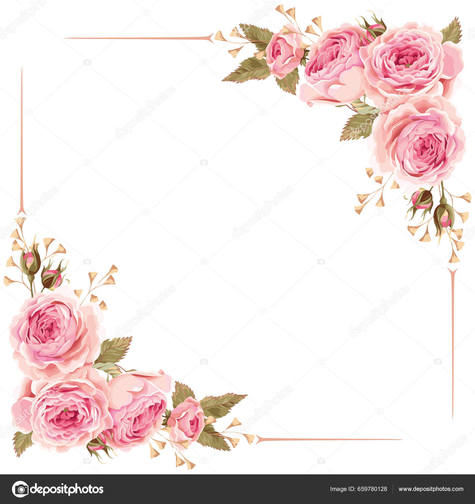 Bunga Mawar Merah Muda Membatasi Gambar Frame Vektor Vektor Stok oleh ...