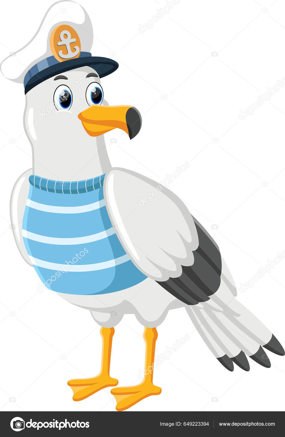Vector Illustration Cartoon Seagull Bird Captain Uniform Stock ...
