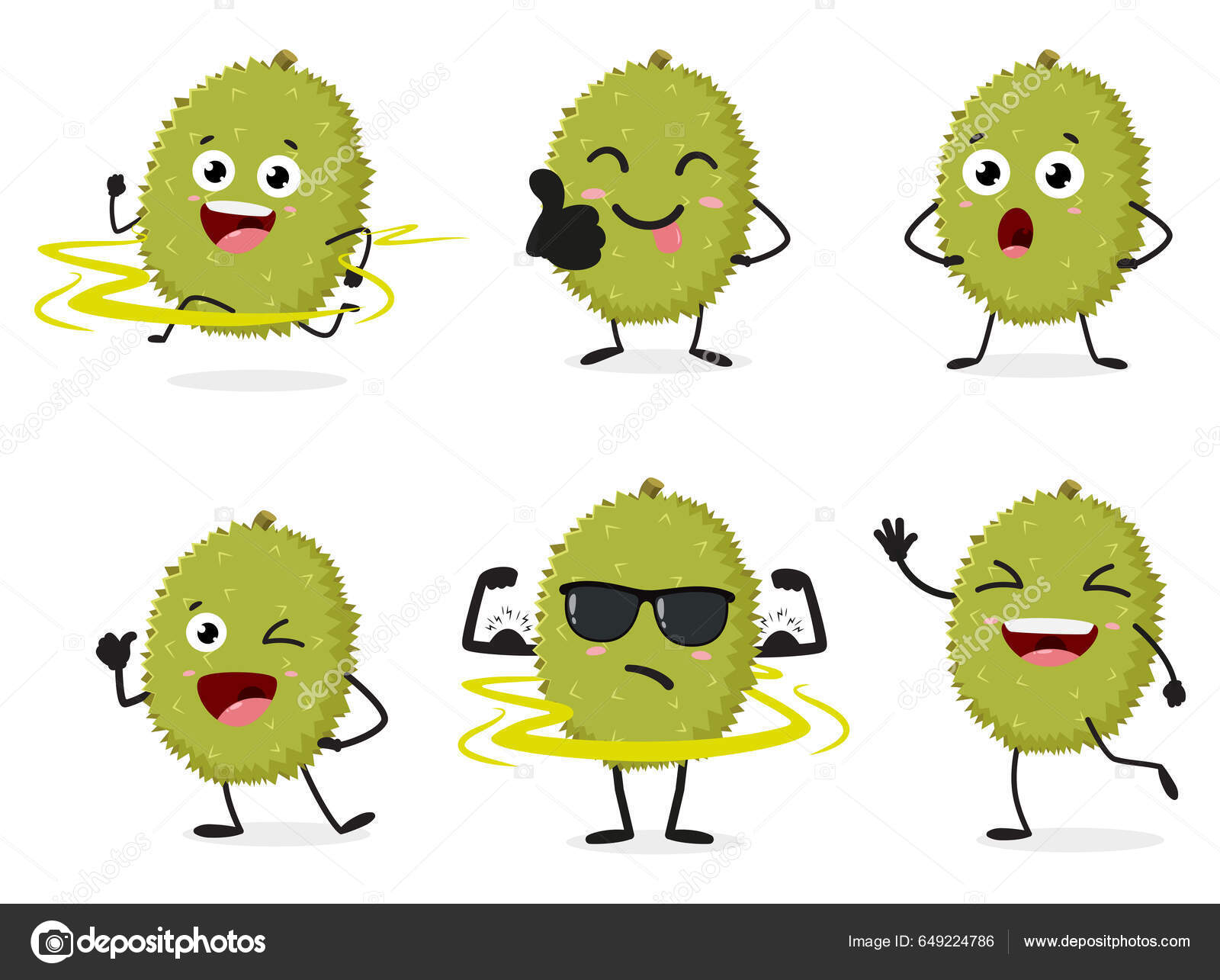 Vector Illustration Cute Durian Cartoon Different Expressions Stock ...