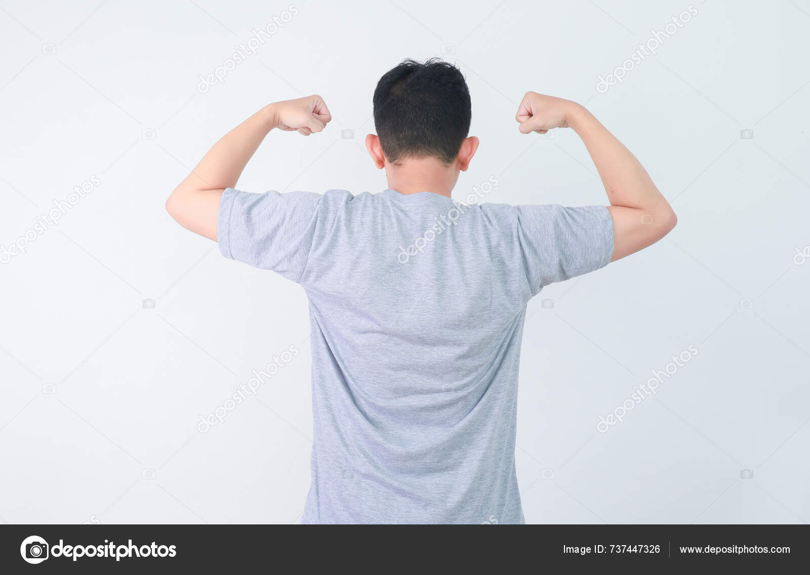 Back View Man Clenching Both Hands Showing Success Gesture — Stock ...