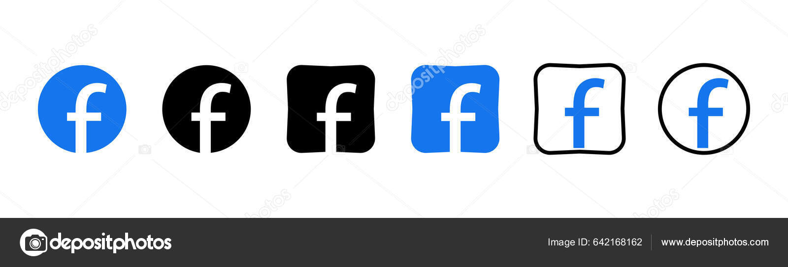 Collection Black Facebook Icons Social Media Logo Line Art Flat Stock ...