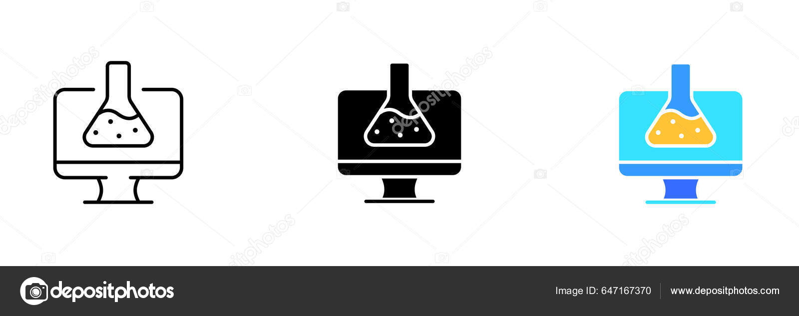 Illustration Flask Beaker Liquid Background Computer Monitor Vector Set ...