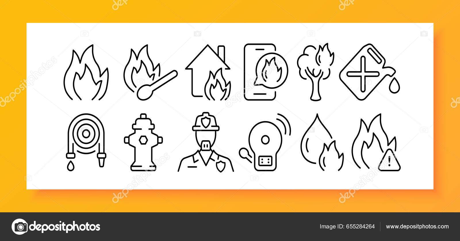 Juego Iconos Seguridad Contra Incendios Educación Sobre Reinventos ...