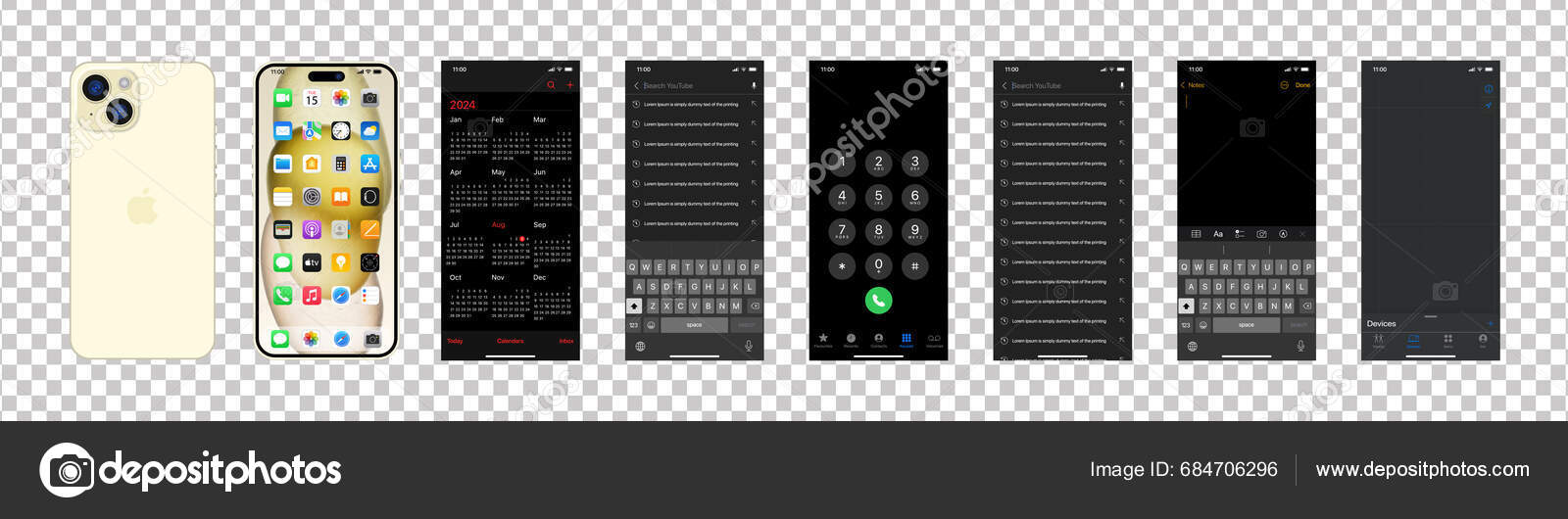 Golden Iphone Pro Interfaces Apple Mockup Front Back Side Phone Stock ...