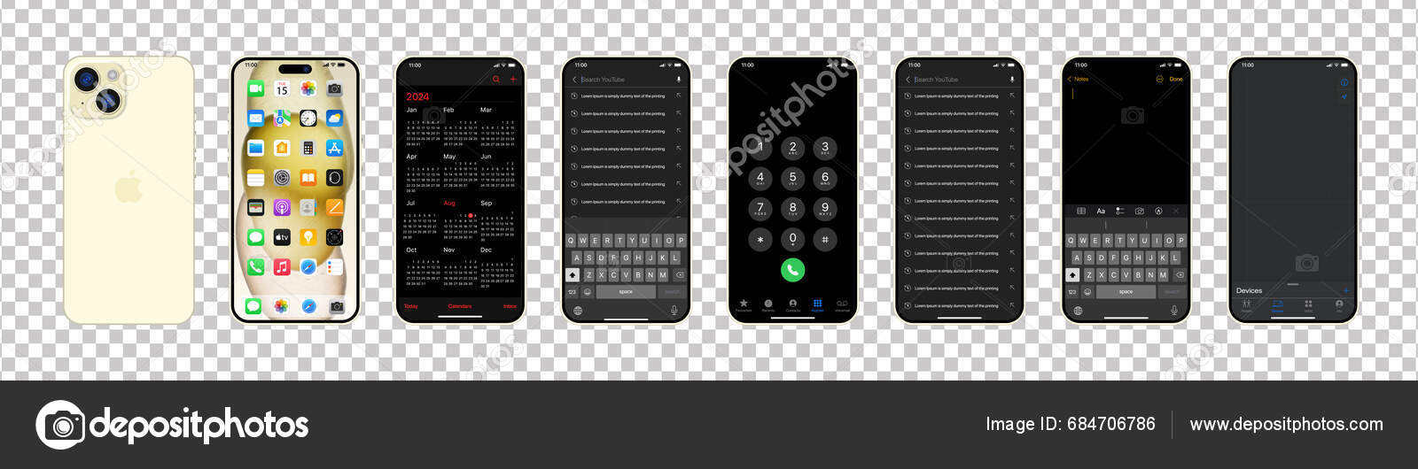Golden Iphone Pro Interfaces Apple Mockup Front Back Side Phone Stock ...