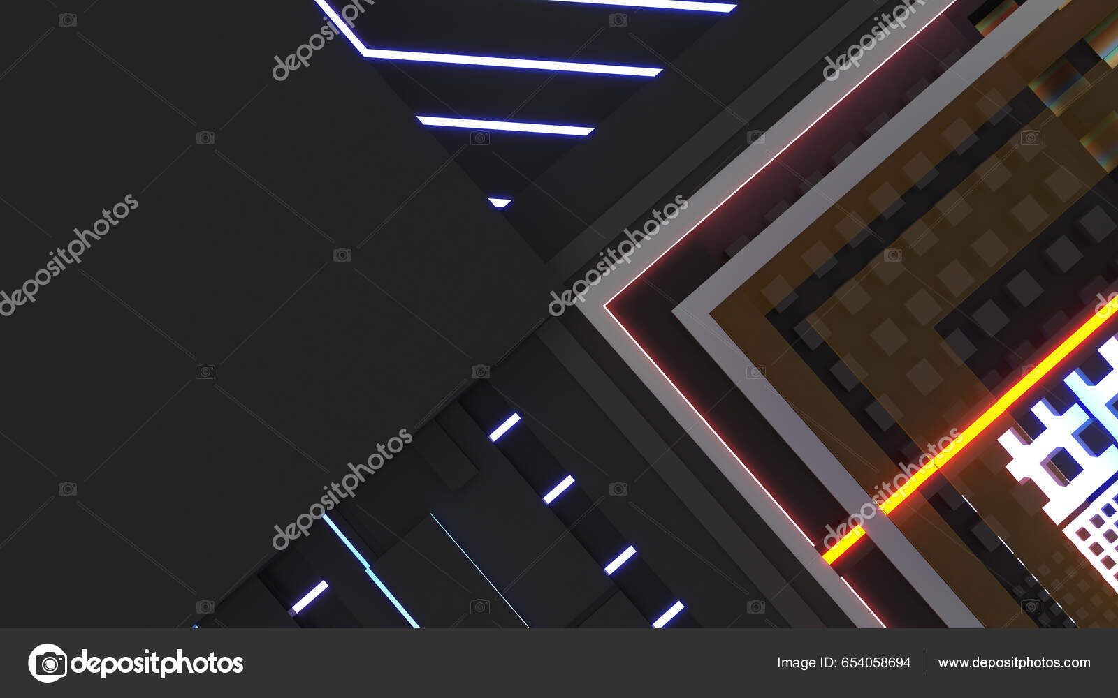 Abstract Black Technology Square Shape Background Neon Light Cyberspace ...