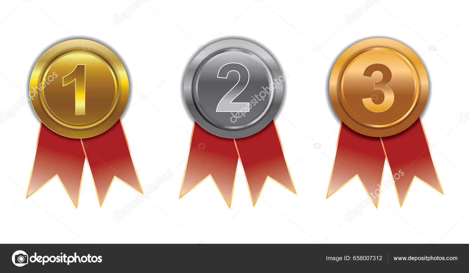 Winner Medal Isolated White Background Set Medals Gold Bronze Silver ...