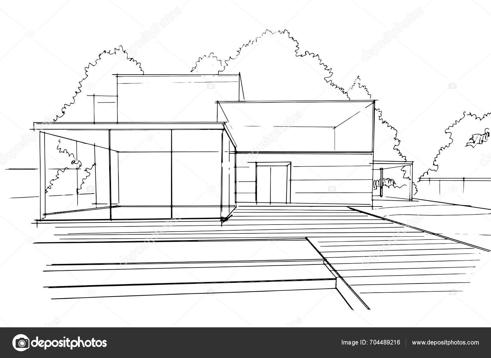 Ritar Yttre Och Inre Arkitektoniska Linjer Grafisk Montering Arkitektur ...