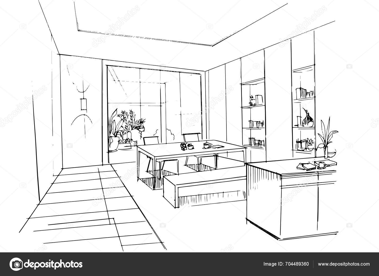 Drawing Exterior Interior Architectural Lines Graphic Assembly ...