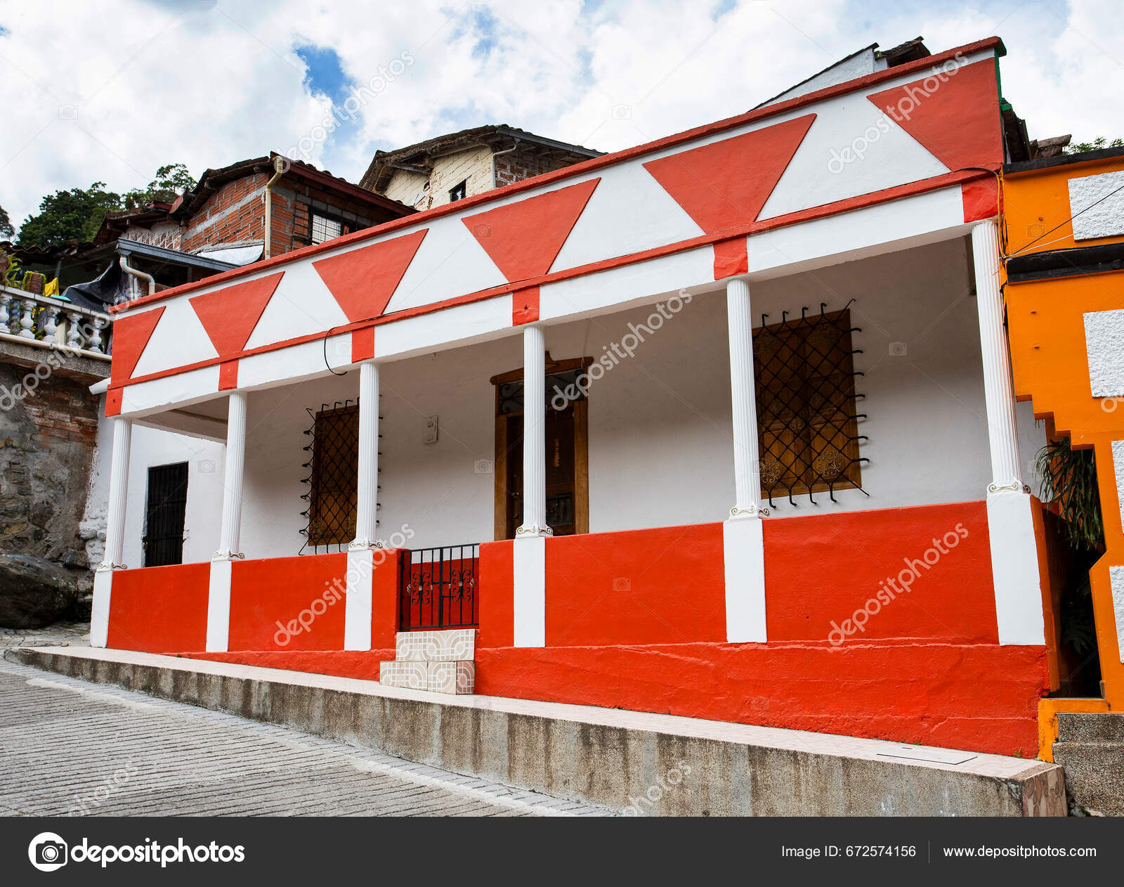 Traditional Colombian Architecture Typical Facade Symmetrical Colors ...