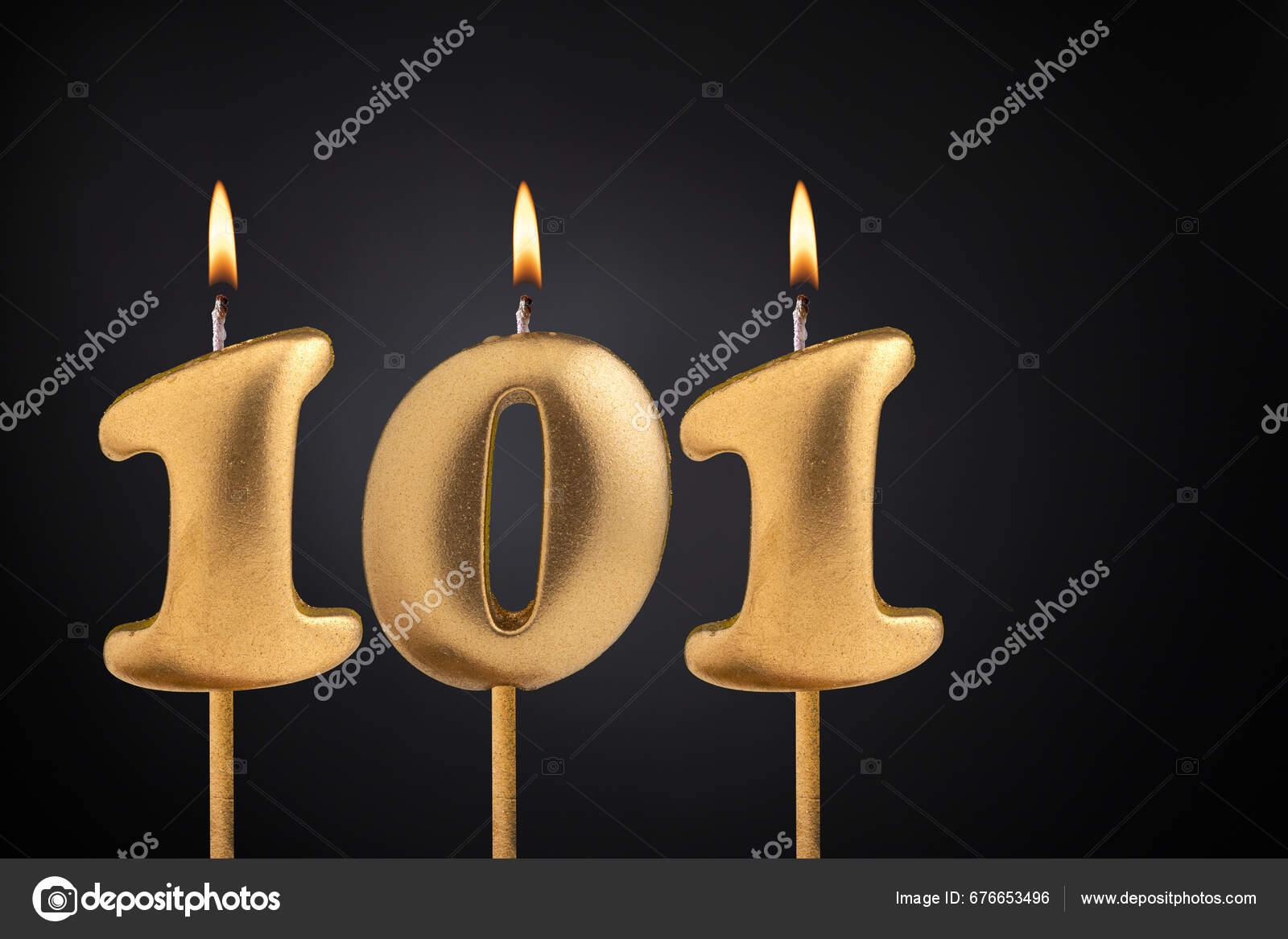 Golden Candle 101 Flame Birthday Card Dark Luxury Background — Stock ...