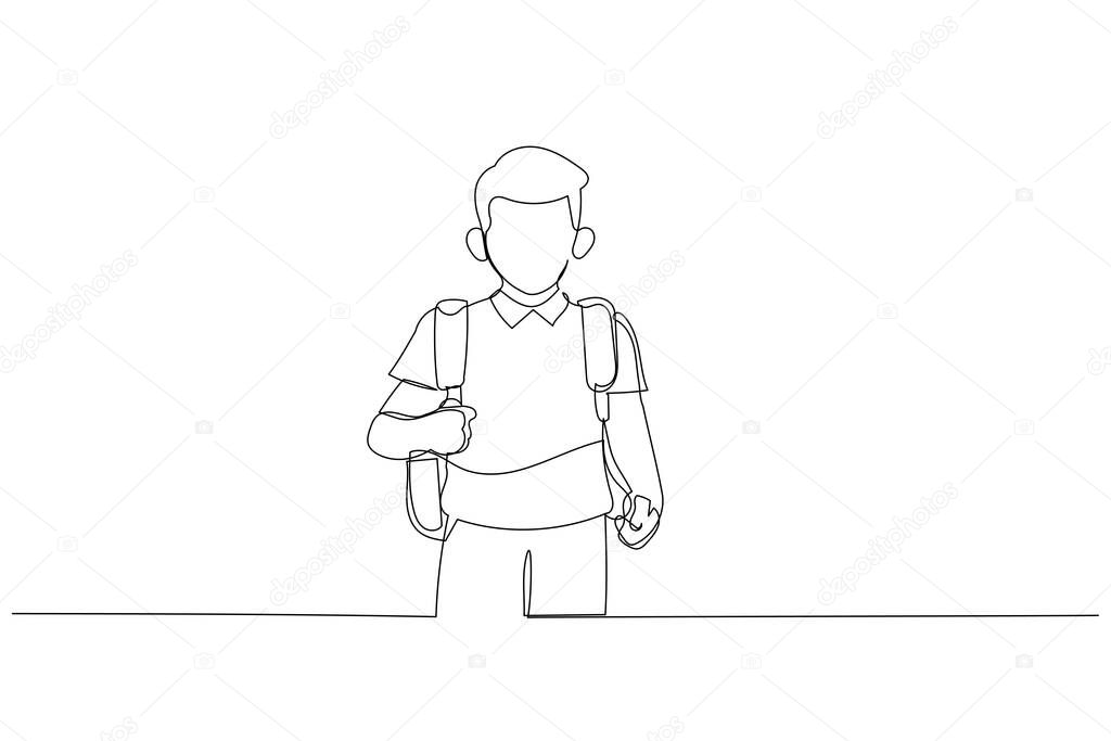 Ilustraci n de un ni o que va a la escuela por primera vez. Ni o con mochila y libro. Estilo de ...