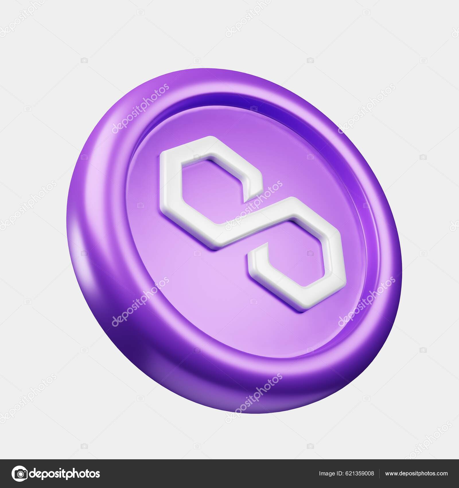Rendering Cryptocurrency Polygon Matic Purple Coin White Background ...