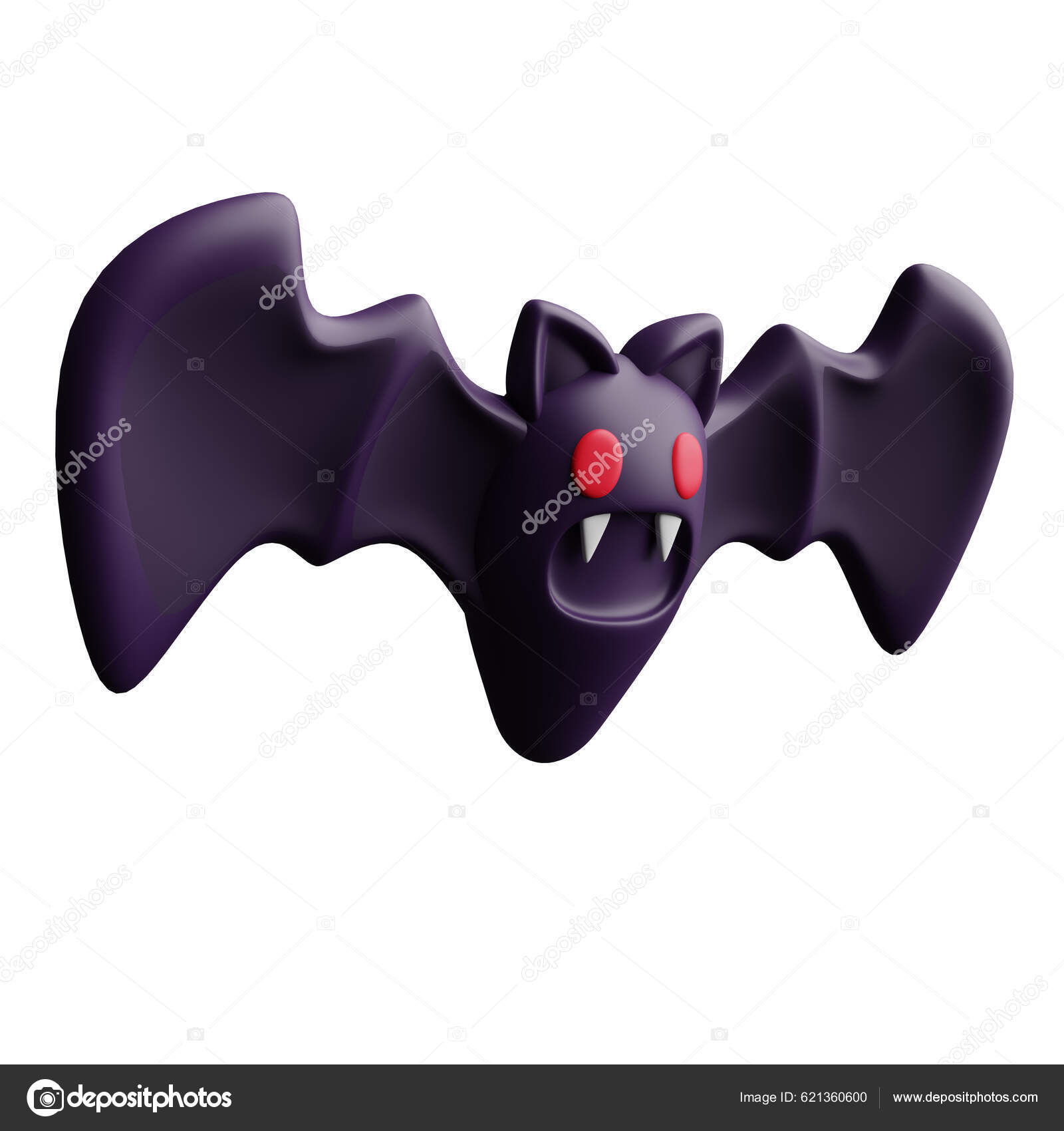 Rendering Illustration Cartoon Purple Bat Fangs Halloween Decorative ...